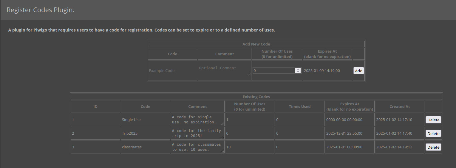 Register Codes Plugin | Piwigo.org